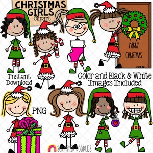 Christmas Clipart - Doodle Girls Christmas Time - Santa Claus Dress up ...