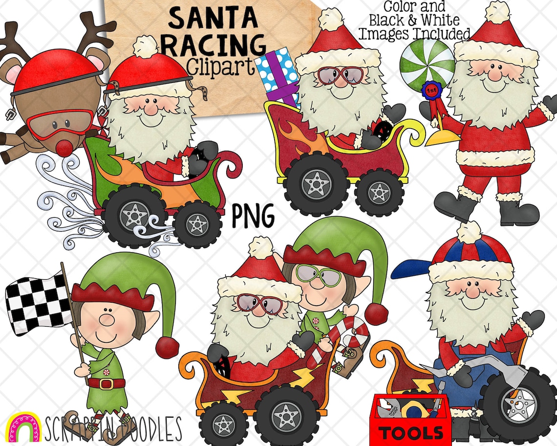 Santa Claus Racing Clipart Christmas Race Cars Clip Art Reindeer Racer ...