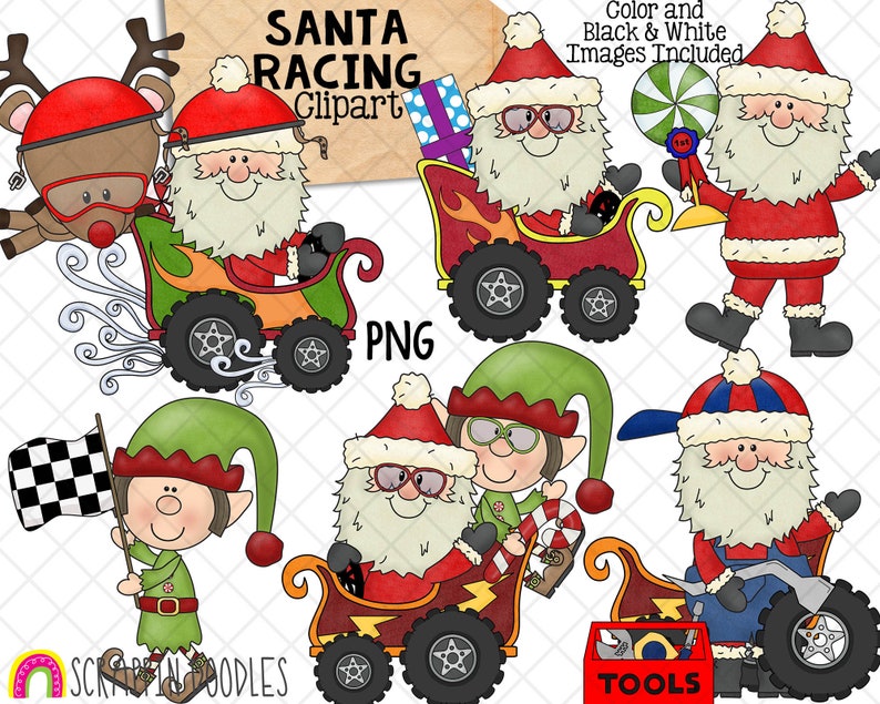 Santa Claus Racing Clipart Christmas Race Cars Clip Art Reindeer Racer ...