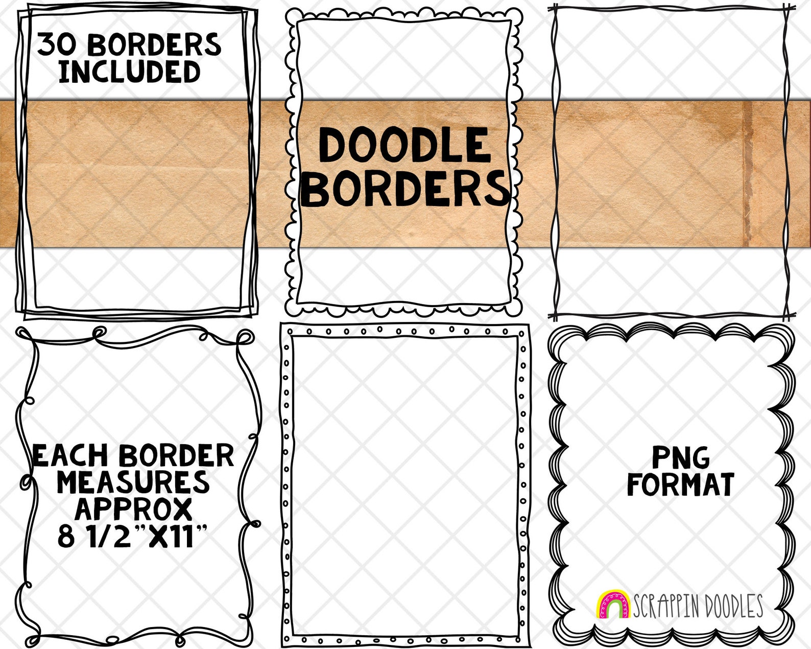 Doodle Borders Clipart Hand Drawn Frames Cover Page - Etsy