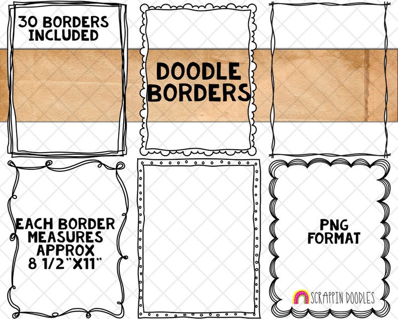 Doodle Borders Clipart Hand Drawn Frames Cover Page - Etsy