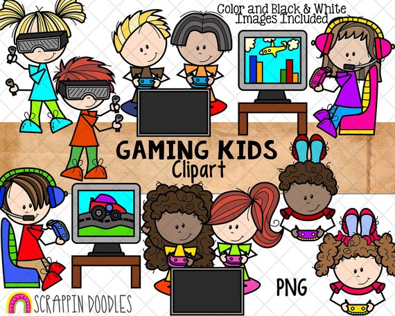 Gaming Clipart Kids Playing Video Games Virtual Reality | Etsy
