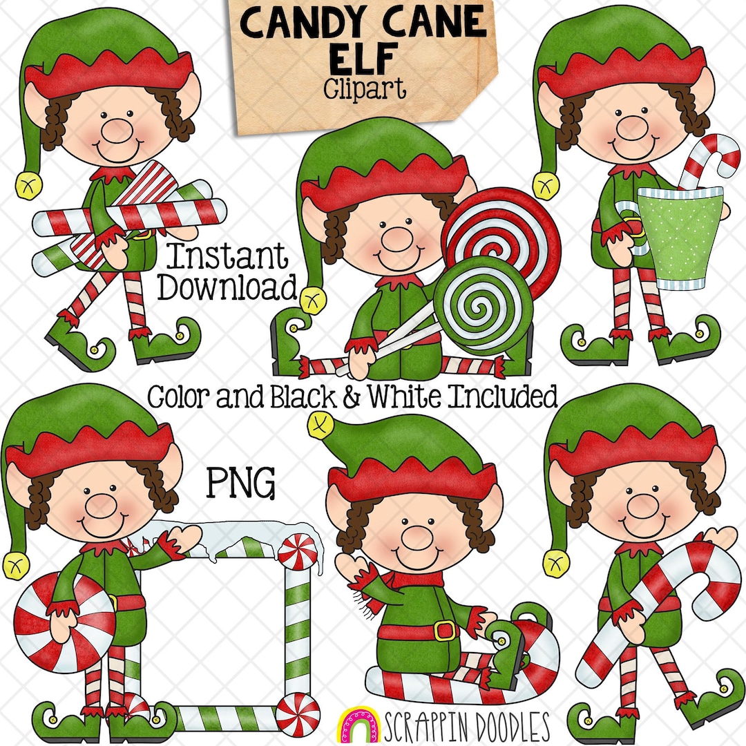 Candy Cane Elf Clip Art - Christmas Elves Posing - Standing - Sitting ...