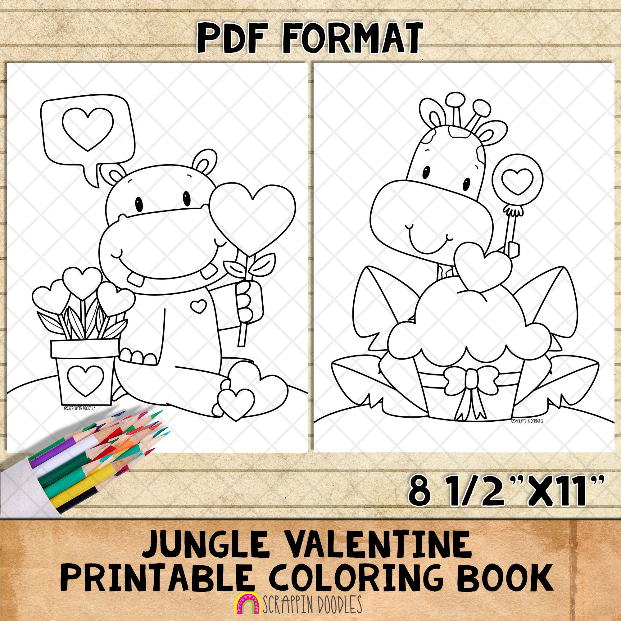 Valentines Day Coloring Book - Jungle Animals Valentine's Day Coloring ...