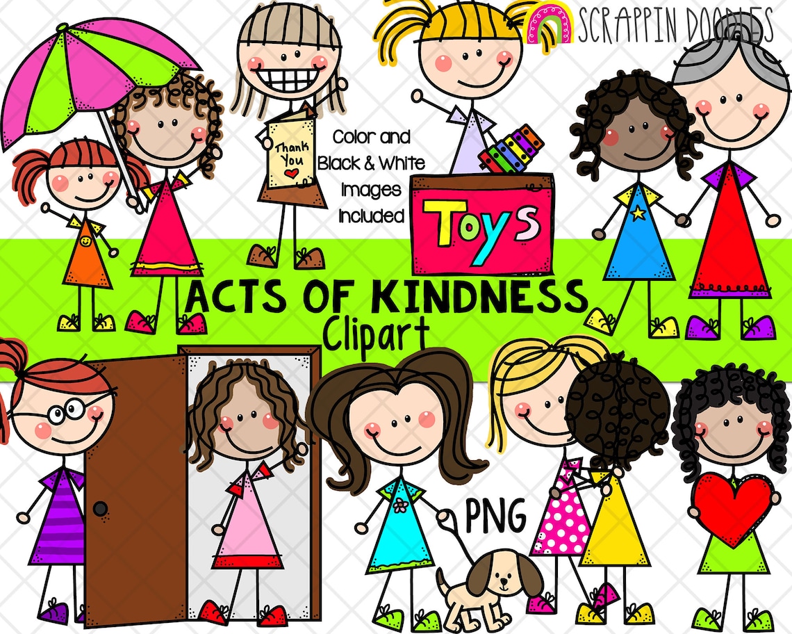 Acts of Kindness Clipart Doodle Girls Clipart Holding - Etsy