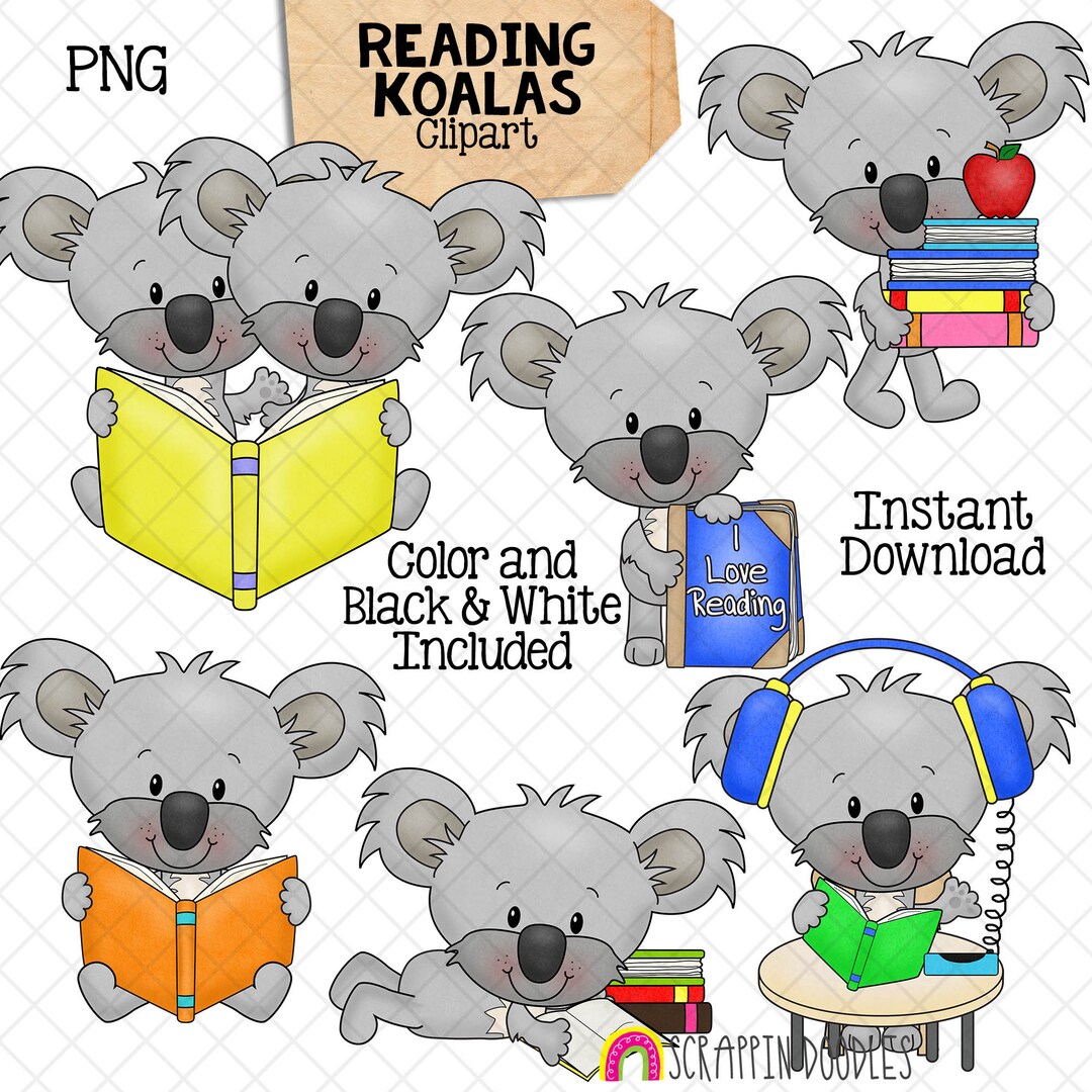 Koala Clipart - Koala Bears Reading Books Graphics - Commercial Use PNG ...