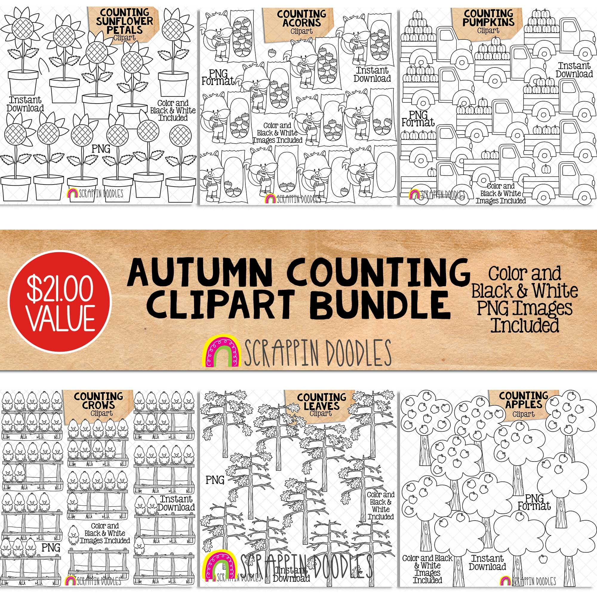 Autumn Counting Clipart Bundle Sunflowers Acorns Apples - Etsy