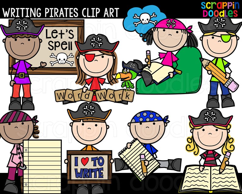 Writing Pirates Clip Art Cute Commercial Use School Pirate - Etsy