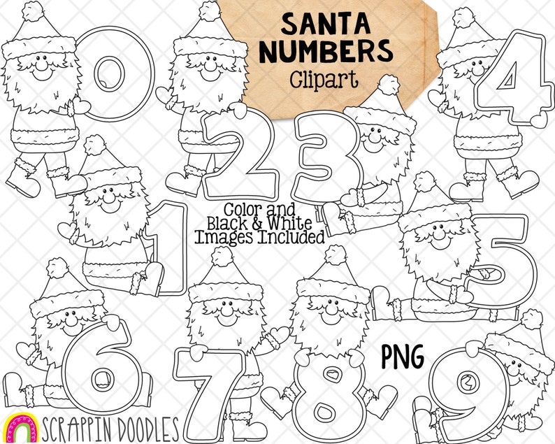 Santa Claus Holding Numbers Clip Art - Commercial Use PNG - Sublimation ...