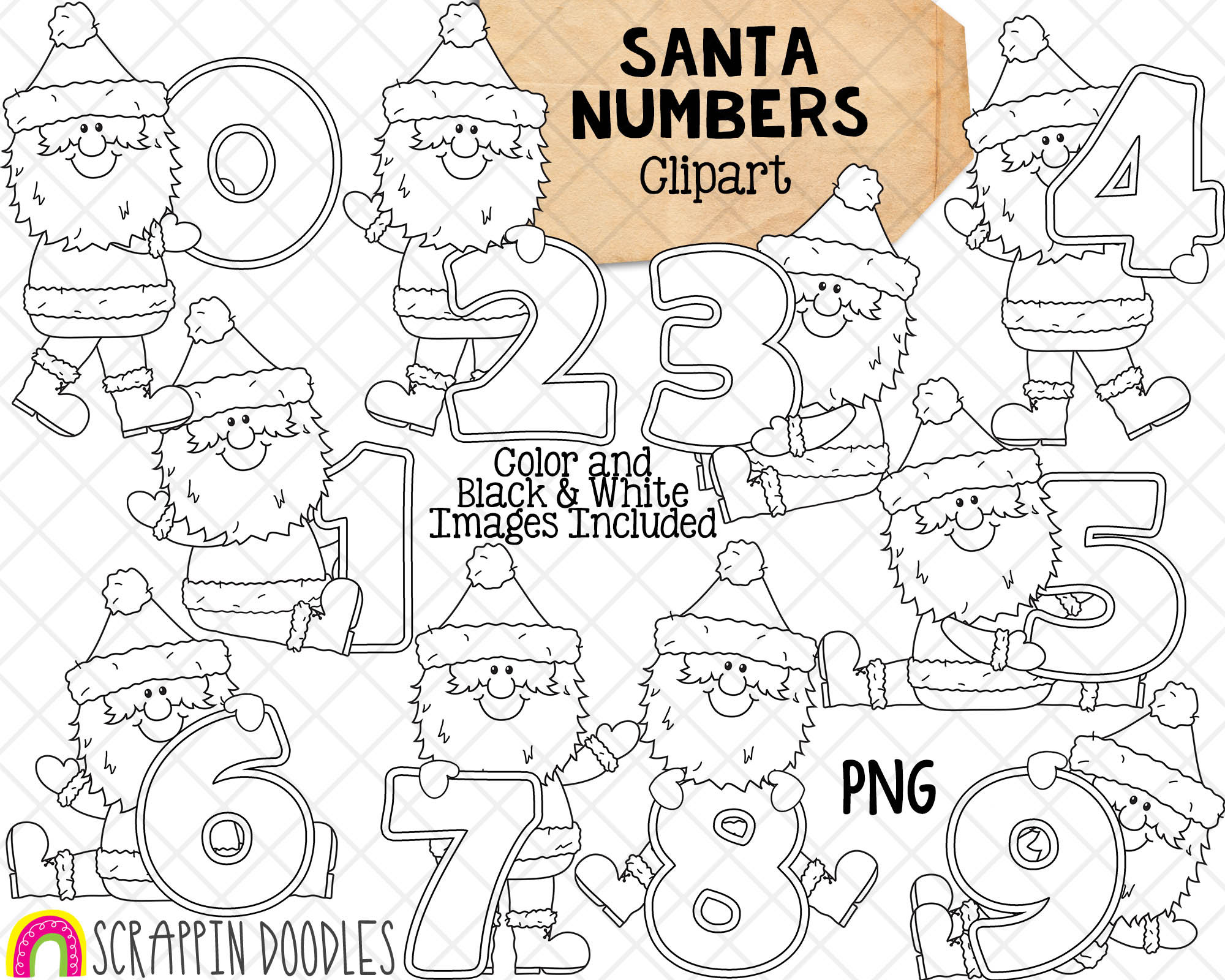 Santa Claus Holding Numbers Clip Art - Commercial Use PNG - Sublimation ...