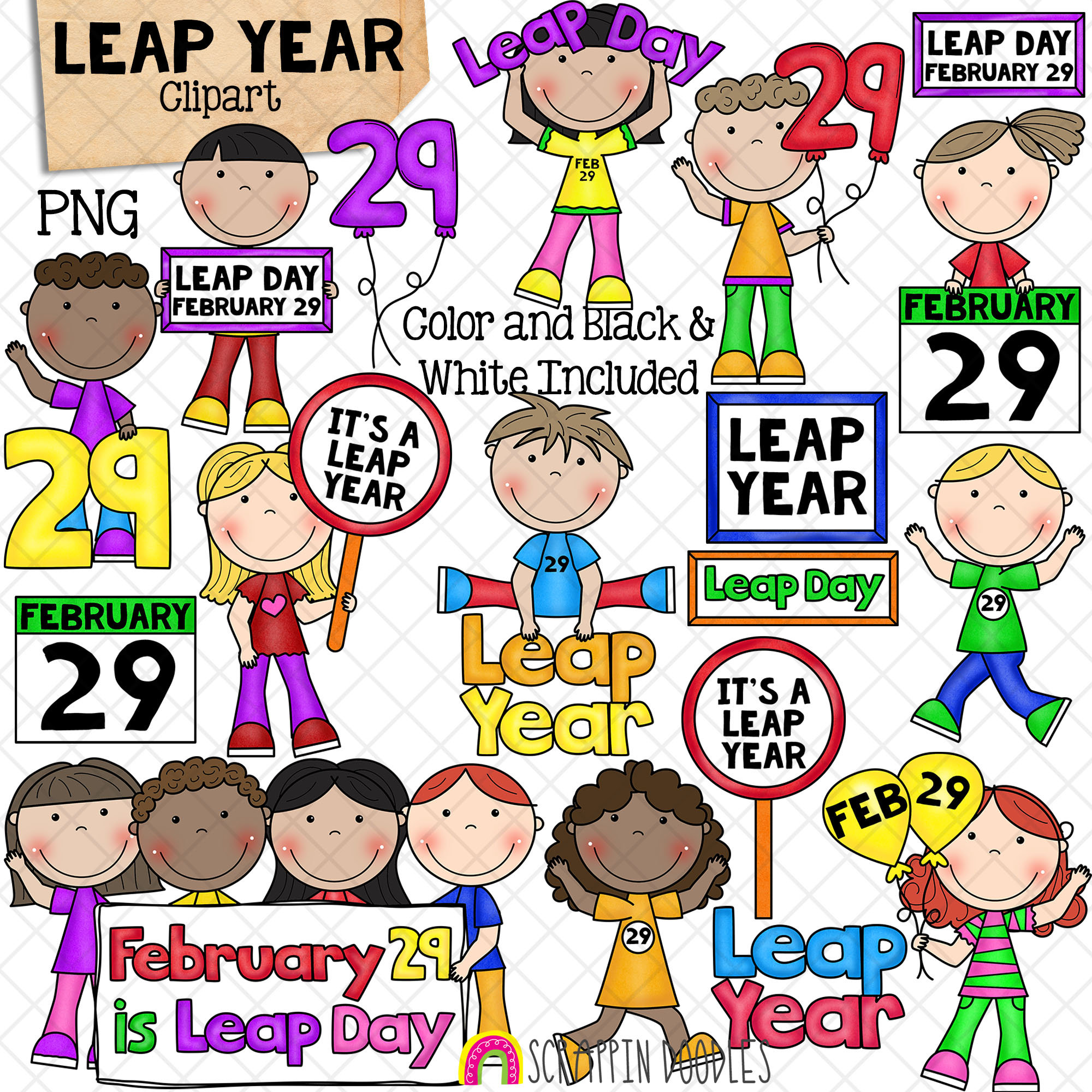 Leap Year Clip Art Leap Day Kids Clipart February 29th PNG Commercial ...