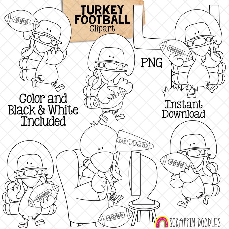 Turkey Clipart Turkeys Playing Football Clip Art Cute Turkeys Watching ...