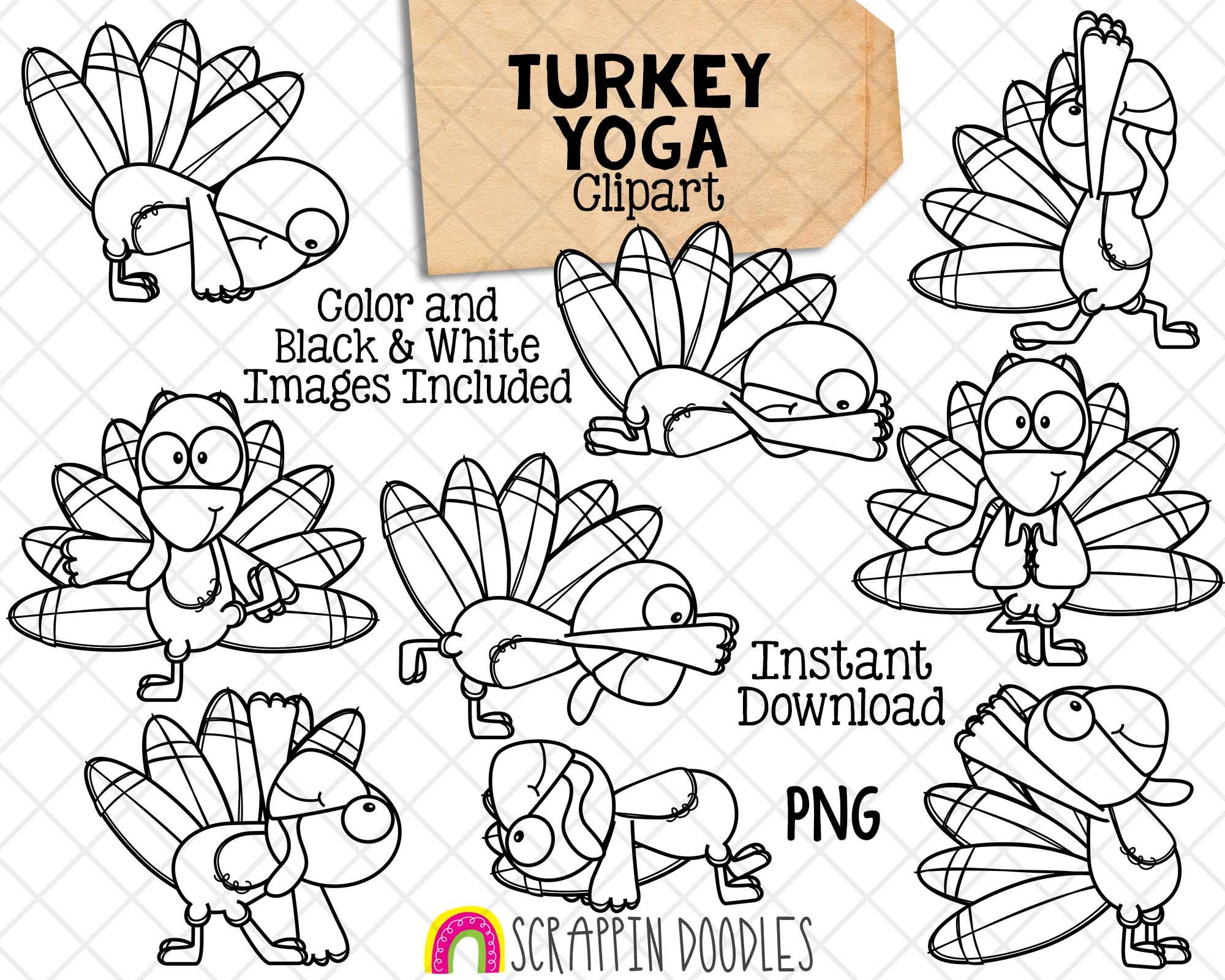 Turkey Yoga Clip Art - Turkey Clipart - Thanksgiving Yoga Poses ...