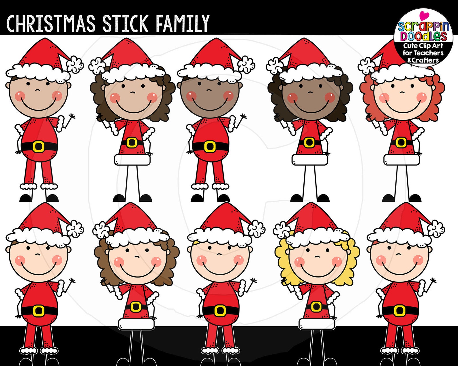 Christmas Stick Family Clip Art Various Hair Colors Stick | Etsy
