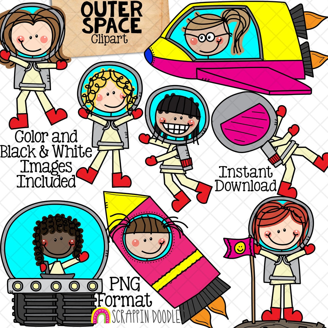 Space Clipart - Outer Space Doodles Girls - Astronaut Graphics ...