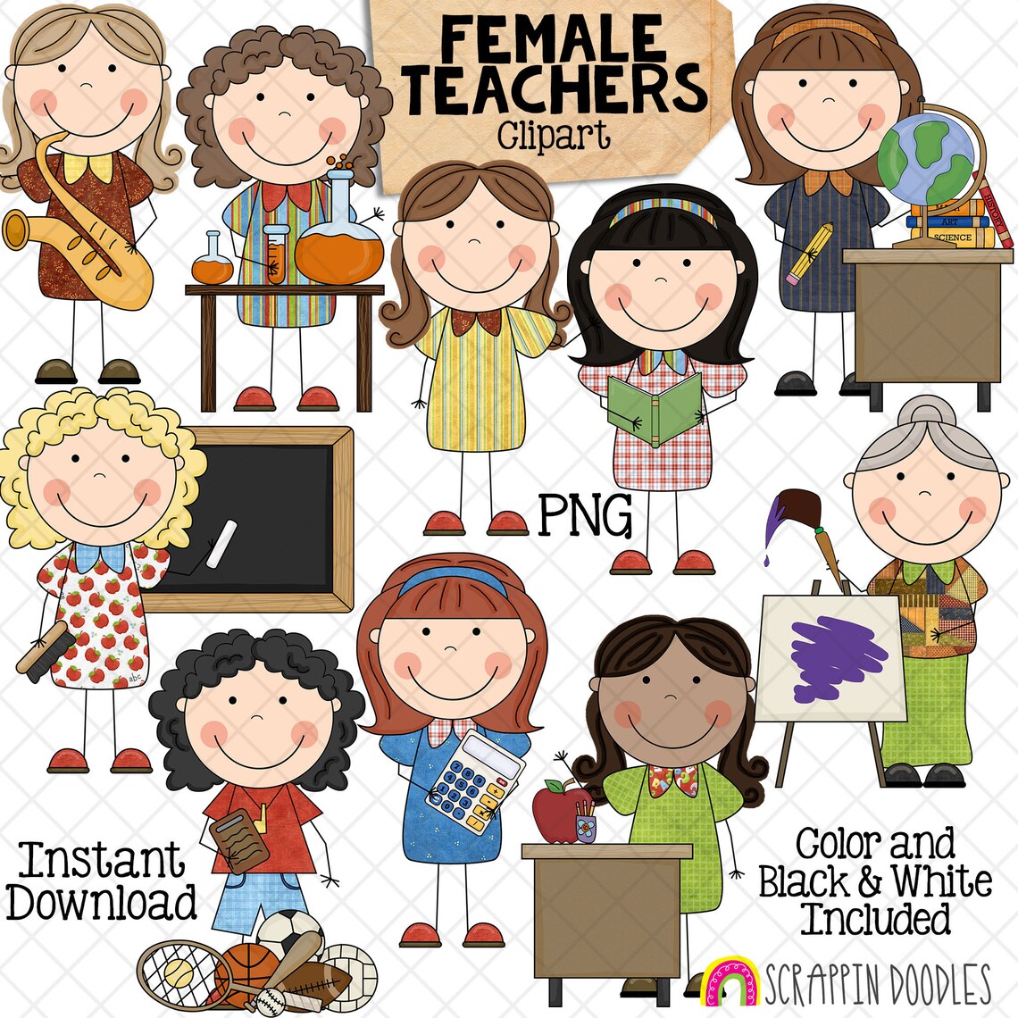 Female Teachers Clip Art Woman Teaching Science Math Music Language ...