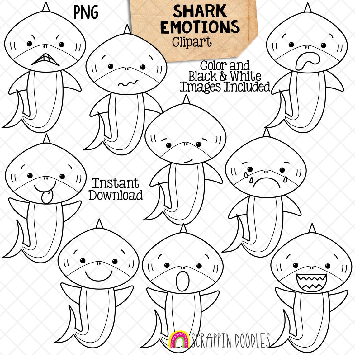Shark Emotions Clip Art Grey Shark Clipart Sharks Making Different ...