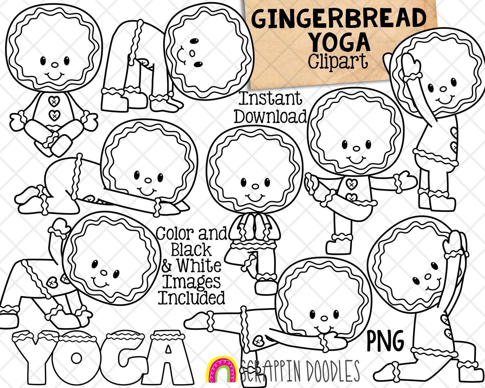Gingerbread Yoga Clip Art Christmas Cookie Stretching - Etsy