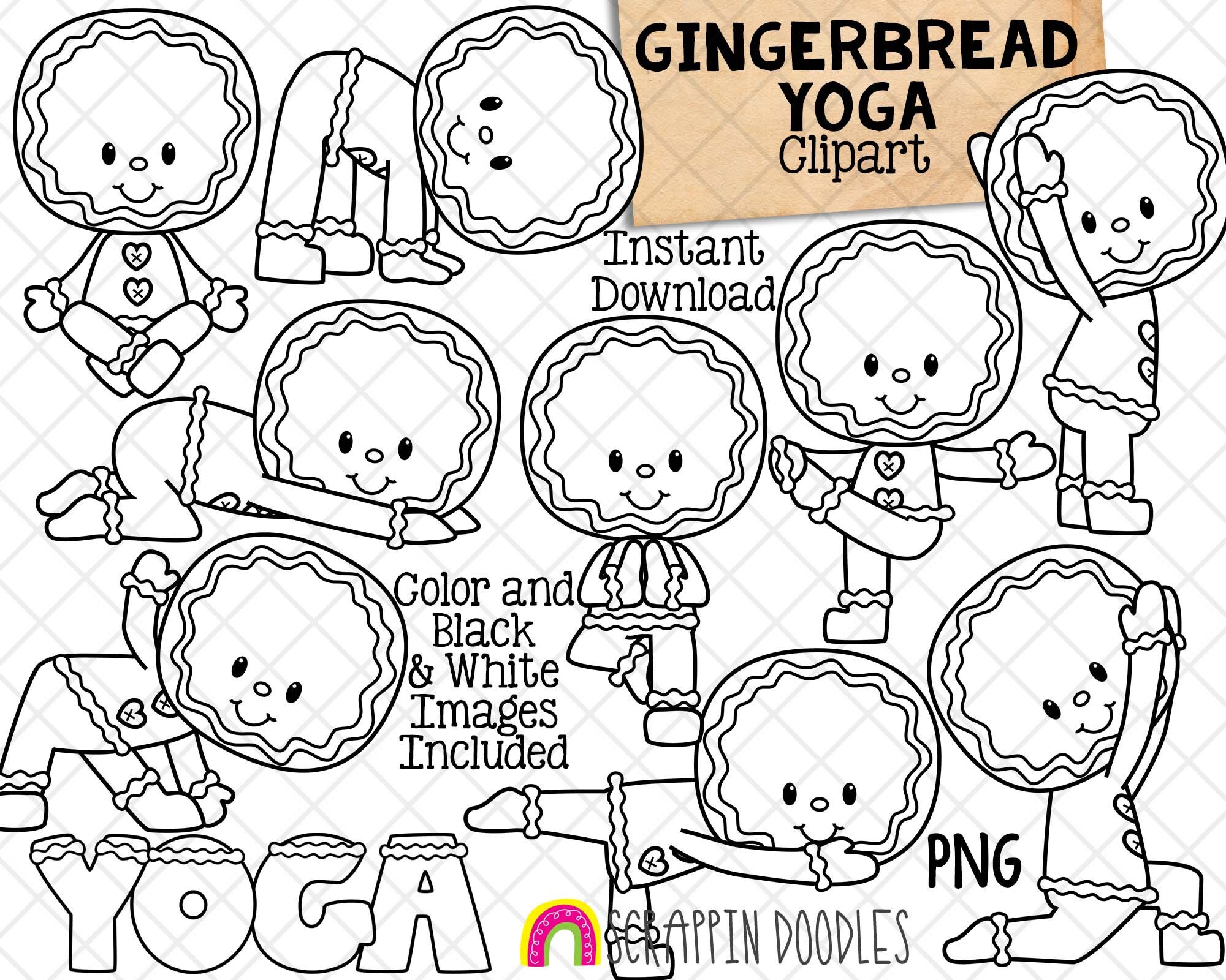 Gingerbread Yoga Clip Art - Christmas Cookie Stretching Clipart - Yoga ...