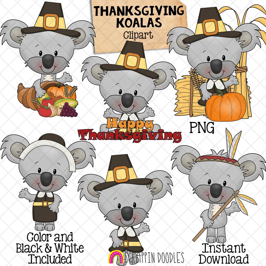 Koala Clipart - Thanksgiving Koala Bears Graphics - Commercial Use PNG ...