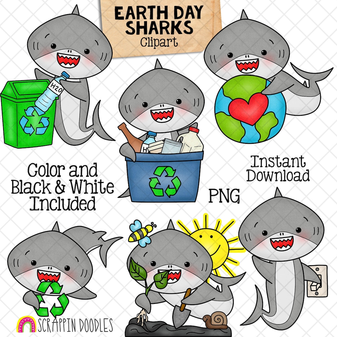 Earth Day Sharks Clip Art - Grey Shark Recycling Clipart - Baby Shark ...