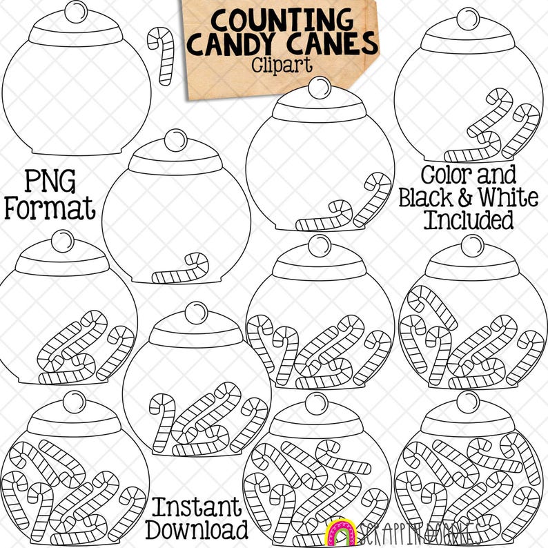 Counting Candy Canes Clipart - Christmas Candycanes in A Jar - Seasonal ...
