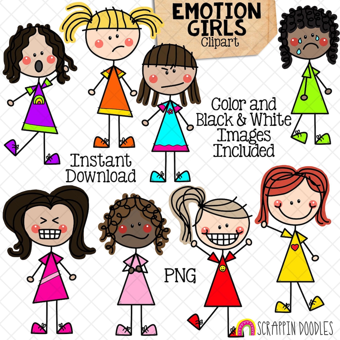 Emotion Clipart - Doodle Girl Expression Clip Art - Facial Expressions ...