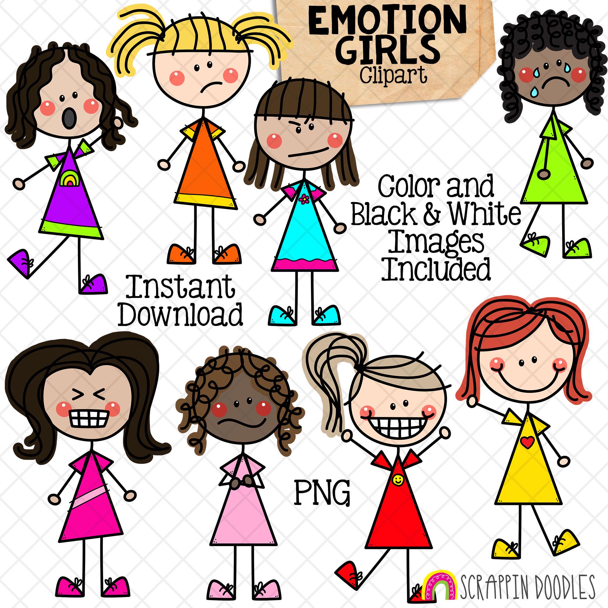 Emotion Clipart - Doodle Girl Expression Clip Art - Facial Expressions ...