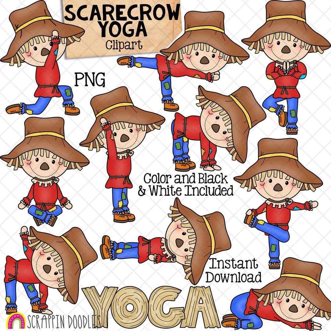 Scarecrow Yoga Clip Art - Stretching Clipart - Scarecrows Doing Yoga ...