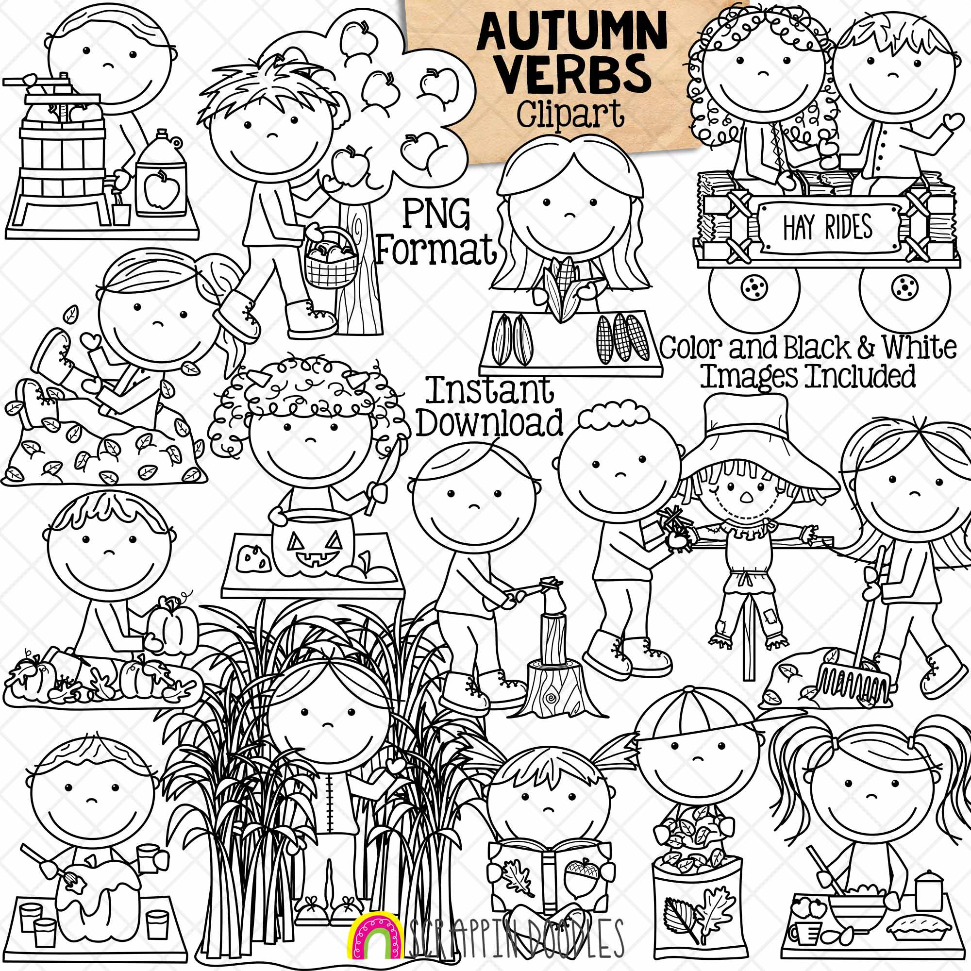 Autumn Verbs Clipart Fall Verb Kids Seasonal Action Words Commercial ...