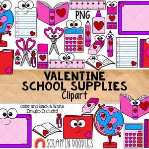 School Supplies Clipart - Valentine's Day Clip Art - Commercial Use ...