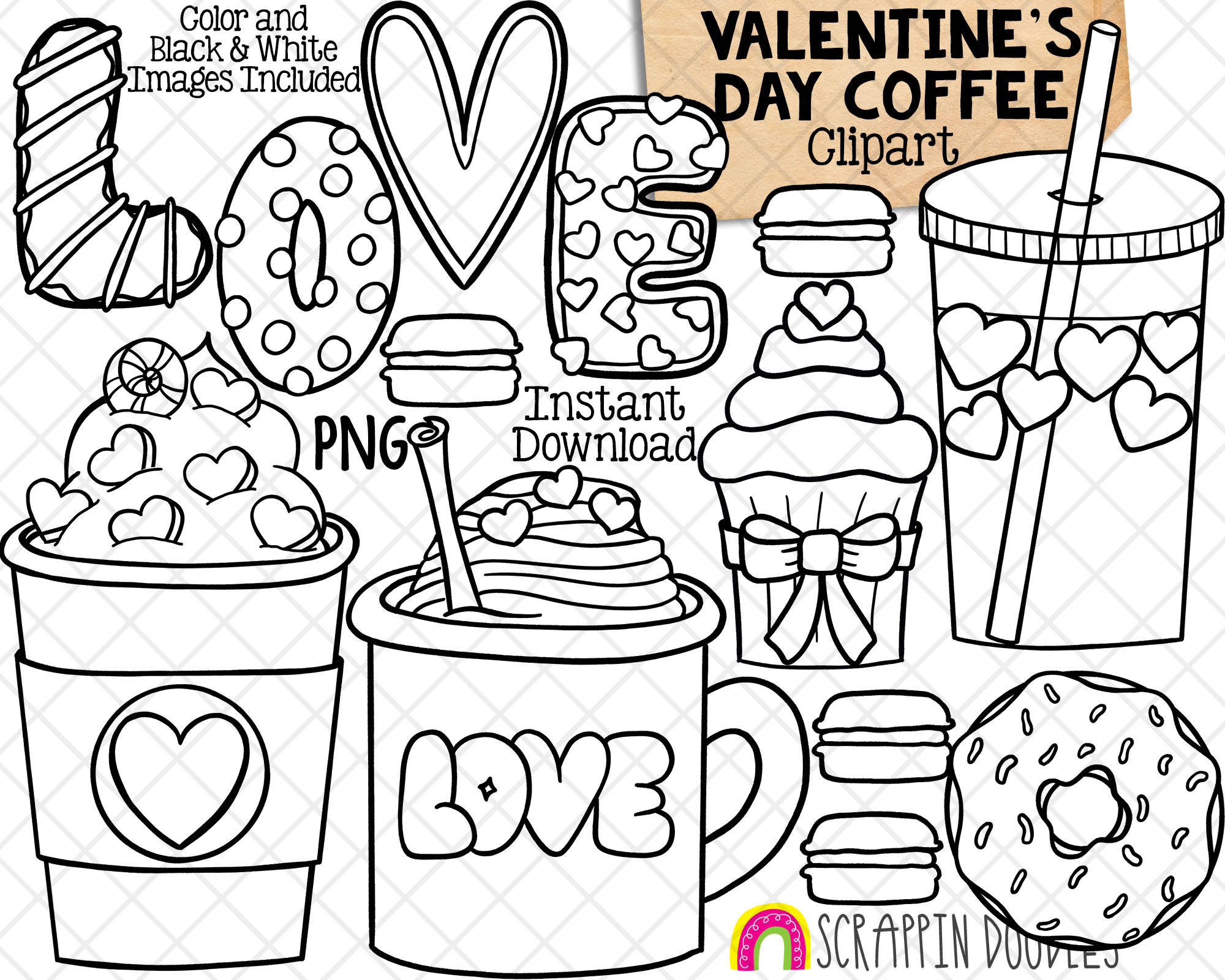 Valentines Day Coffee Clipart - Valentine LOVE Cookie Graphics ...