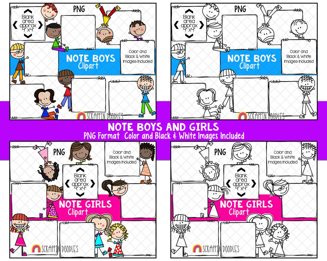 Doodle Kids Clipart Bundle Doodle Boys and Girls Bundle 1 | Etsy UK