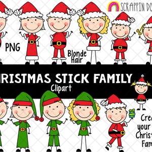 Christmas Stick Family Clip Art Various Hair Colors Stick | Etsy