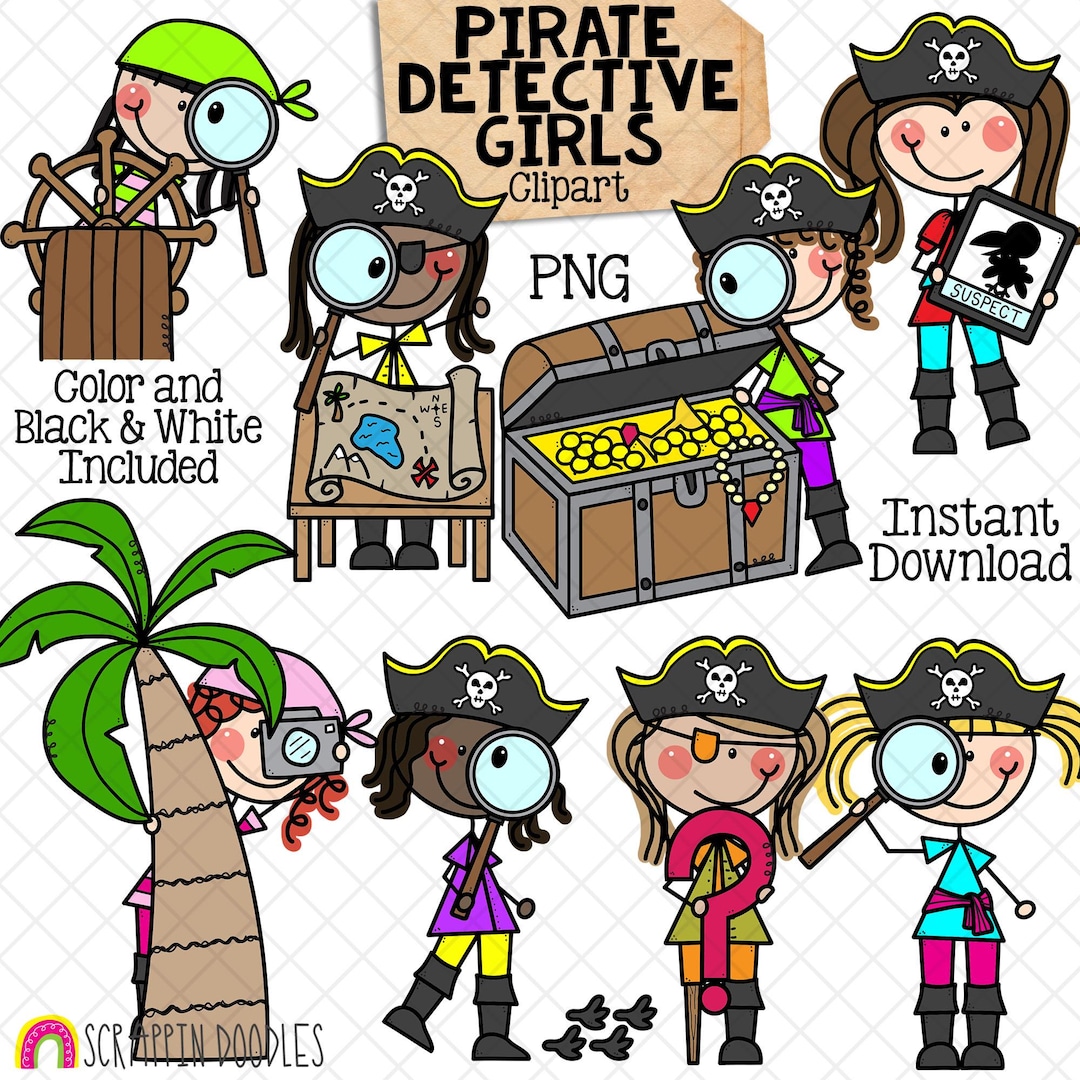 Pirate Detective Clipart - Doodle Girls Clip Art - Kids - Detectives ...