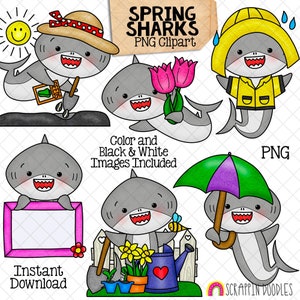 Spring Sharks Clip Art - Grey Shark Gardening Clipart - Baby Shark ...