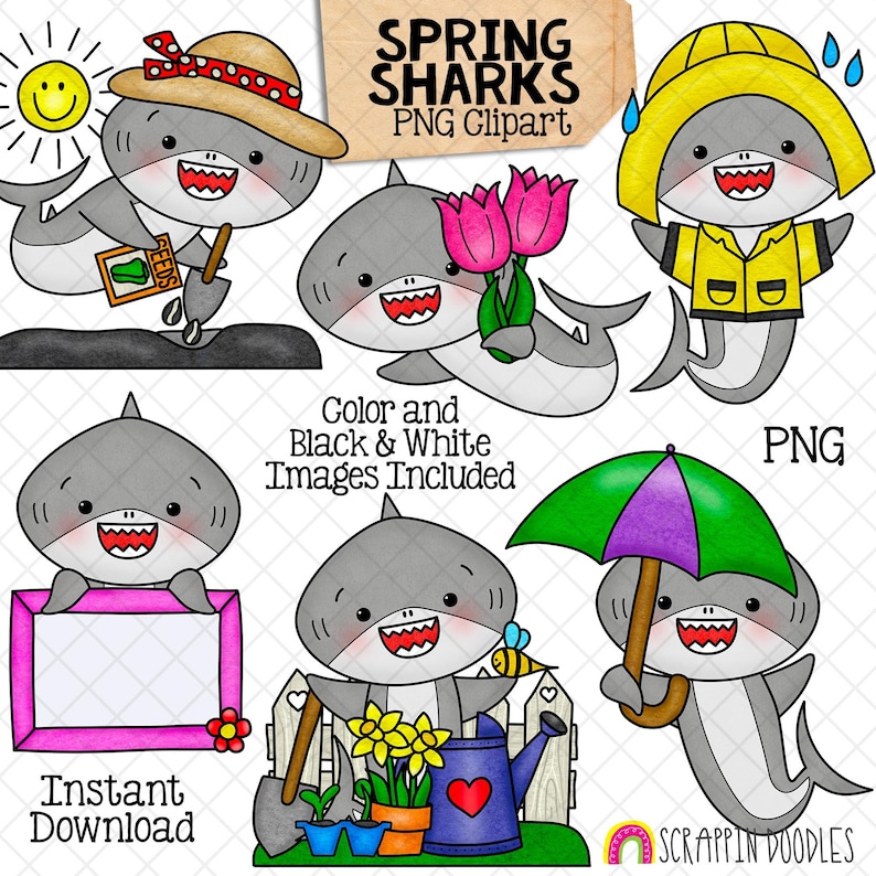 Spring Sharks Clip Art Grey Shark Gardening Clipart Baby Shark ...