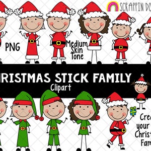 Christmas Stick Family Clip Art Various Hair Colors Stick | Etsy