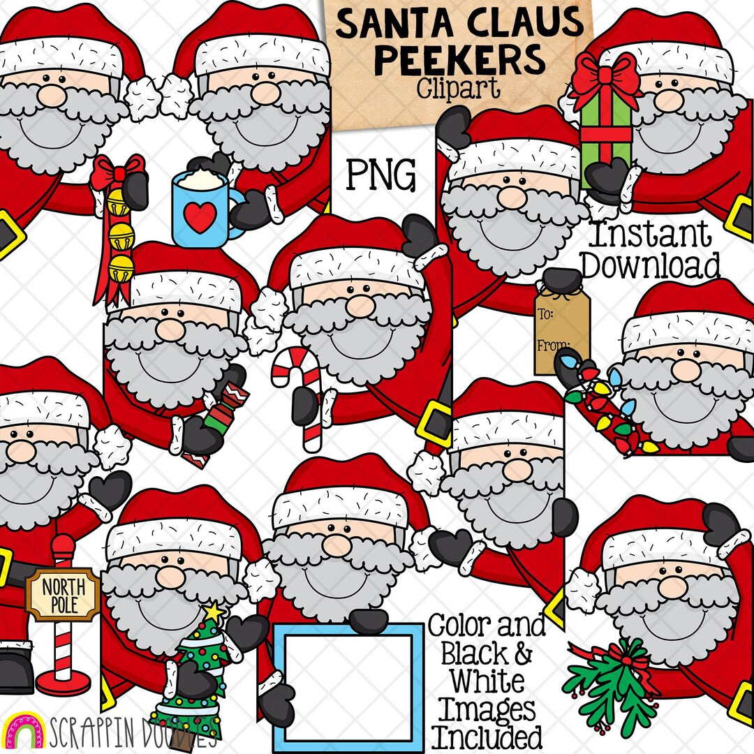 Christmas Santa Claus Peekers Clipart - Toppers - Winter - CU PNG ...