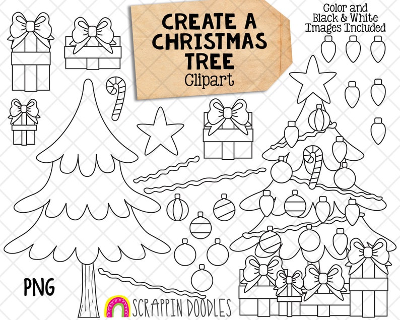 Create a Christmas Tree Clipart Christmas Lights and Bulbs - Etsy