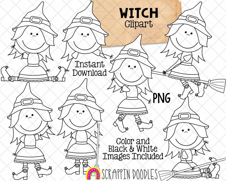 Witch Clipart Witch PNG Halloween Graphics Commercial - Etsy