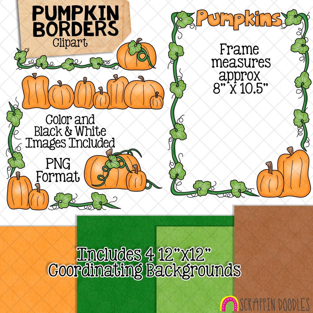 Pumpkin Borders Clipart - Pumpkins - Vines - Autumn - Fall Farm ...