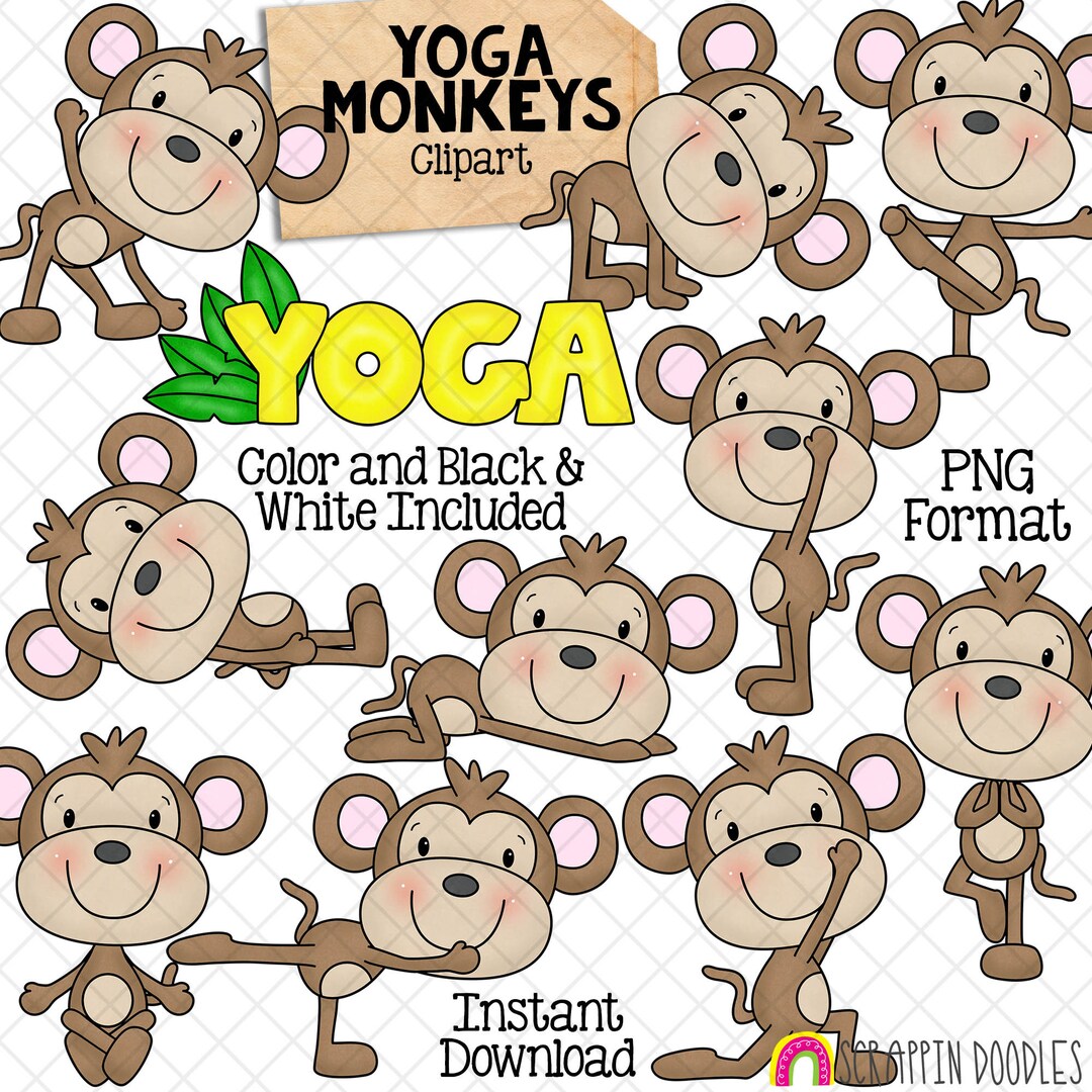 Yoga Monkey Clip Art - Monkeys Doing Yoga Poses - Jungle Animals ...
