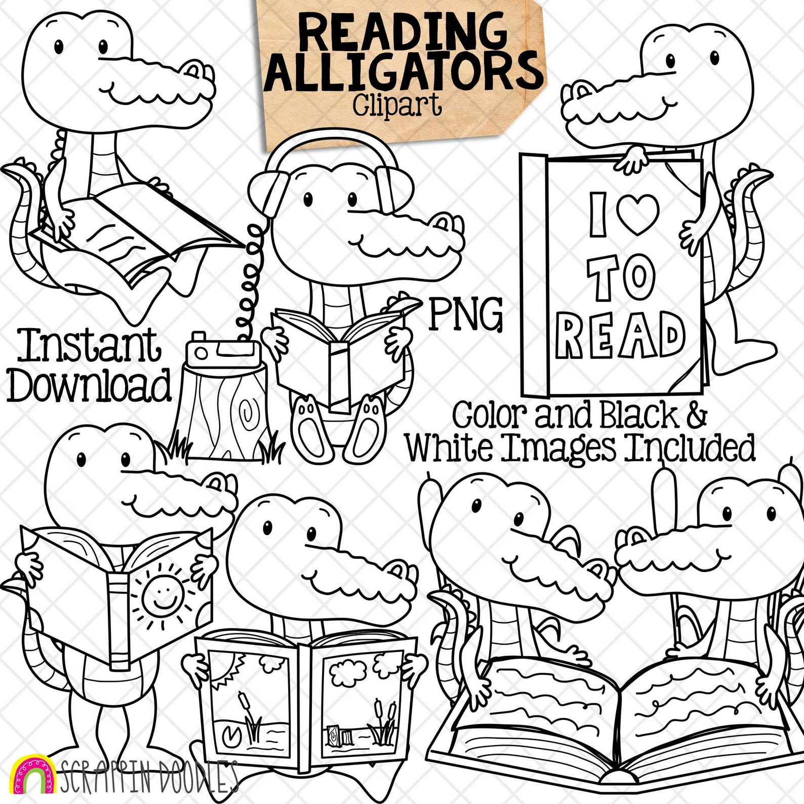 Alligator Clipart - Alligators Reading Books Graphics - School - Commercial Use PNG - Etsy