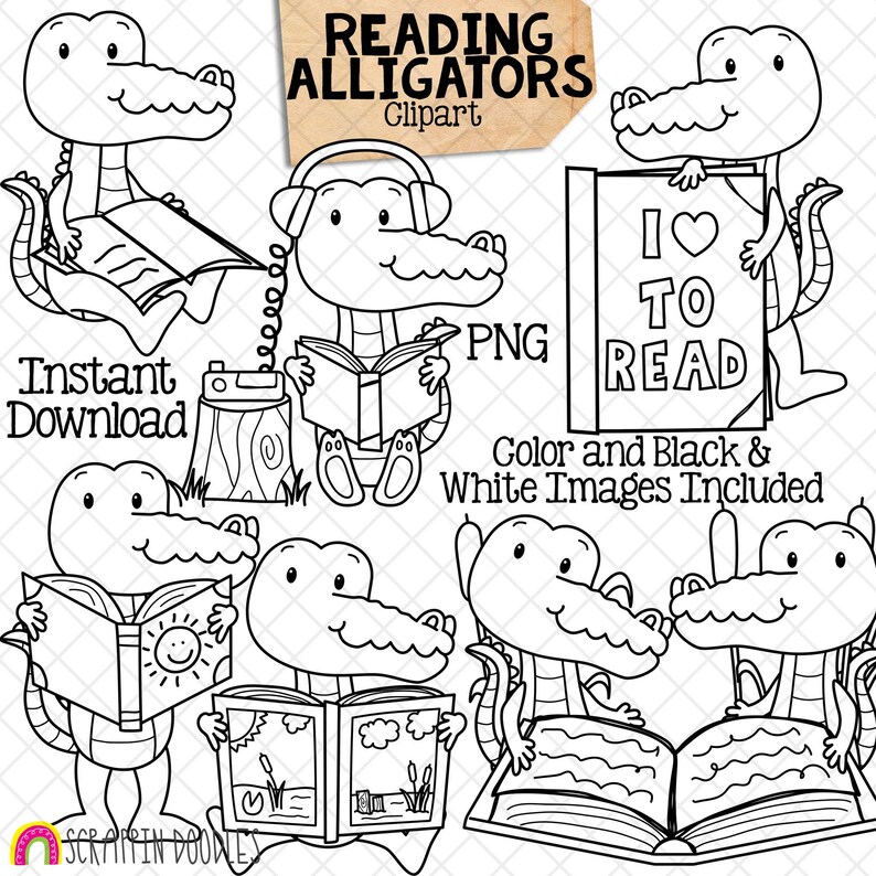 Alligator Clipart - Alligators Reading Books Graphics - School ...