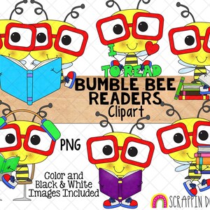 Bumble Bee Readers Clipart - Commercial Use - Sublimation - Hand Drawn ...