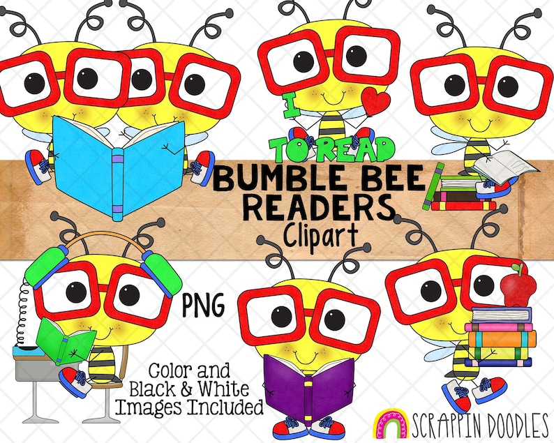 Bumble Bee Readers Clipart Commercial Use Sublimation Hand Drawn PNG - Etsy