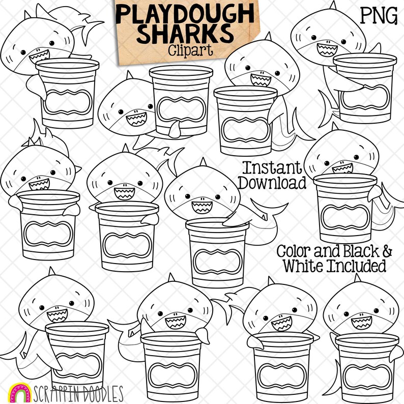 Shark Clip Art - Grey Sharks Holding Color Play Dough Clipart - Colour ...