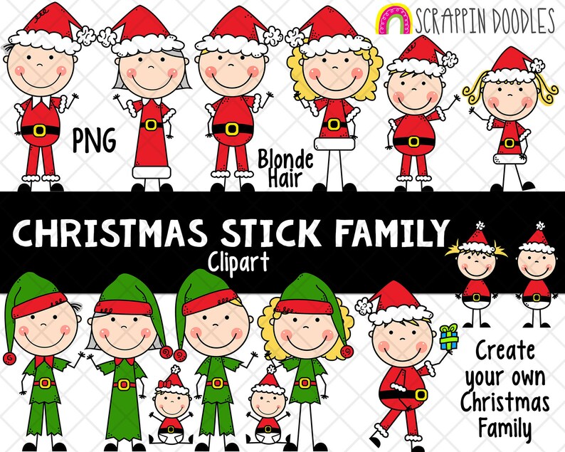 Christmas Stick Family Clip Art Various Hair Colors Stick - Etsy