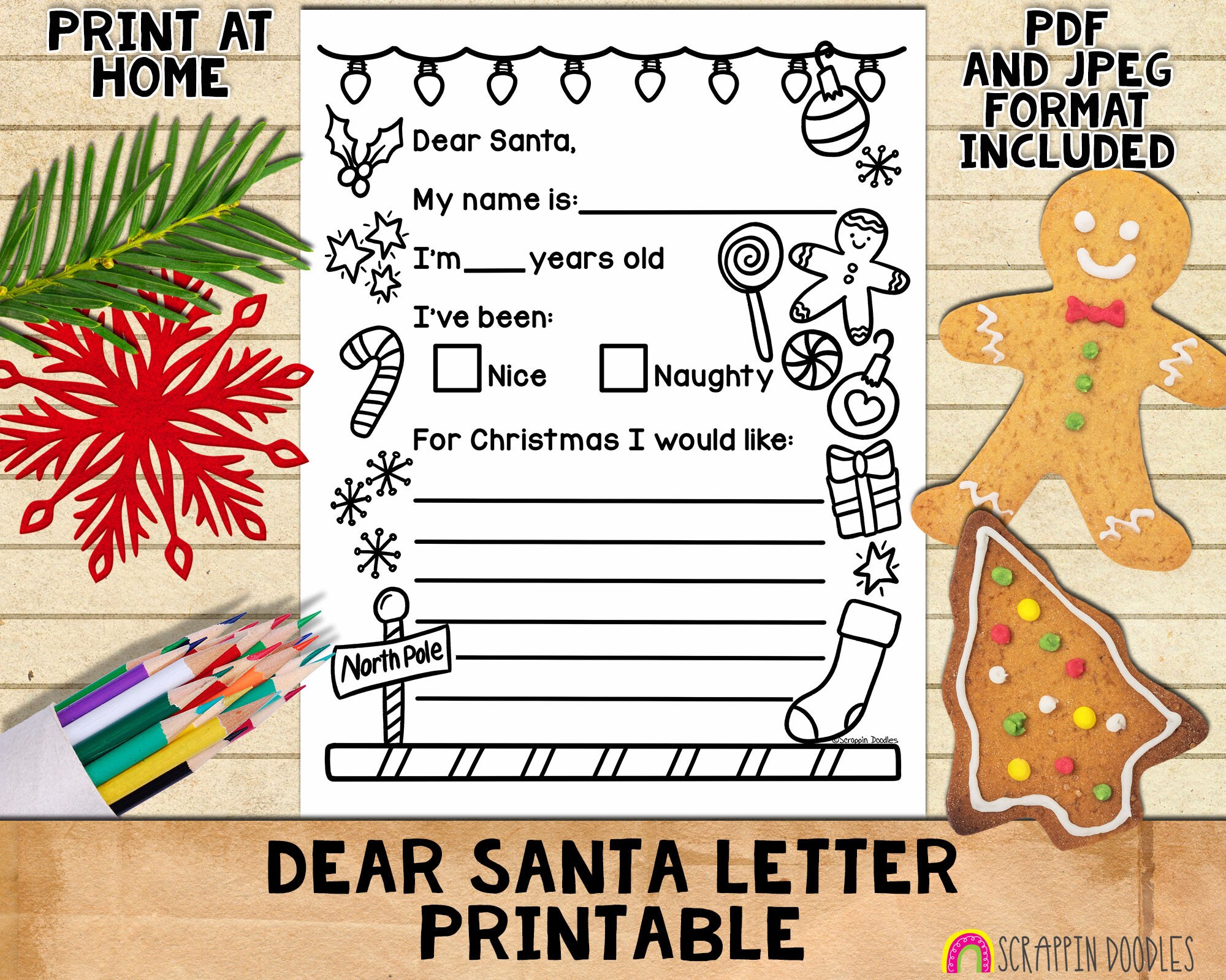 Dear Santa Letter Printable Kids Santa List Kids Coloring Page Letter ...